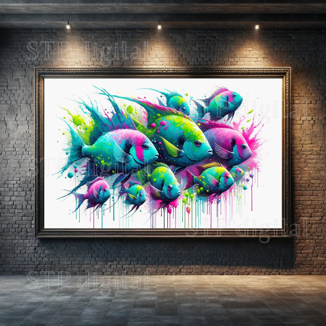 School of Tropical Saltwater Fish, Abstract Porkfish Painting, Paint ...
