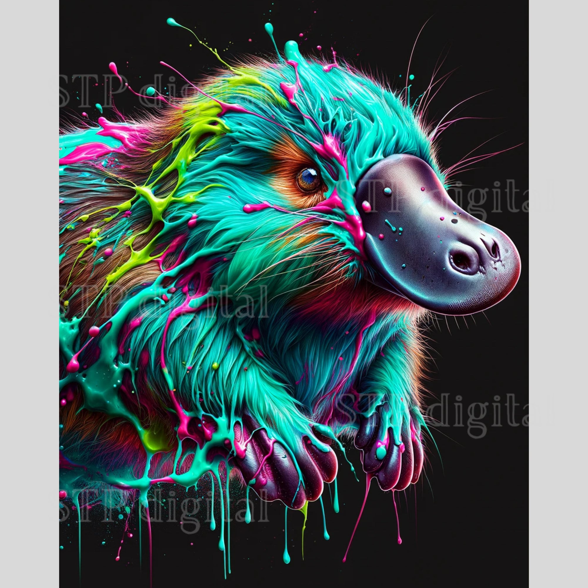 Painted Platypus Digital Art, Vibrant Neon and Electric Colors, Curious ...