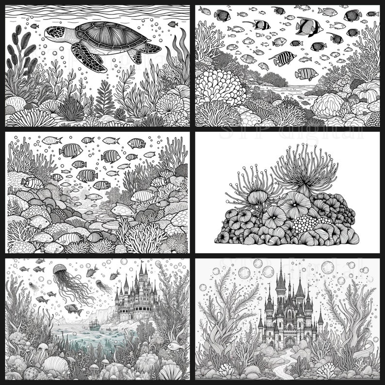 Coloring Page Download, 32 Underwater Designs, Coral Reef Clip Art ...
