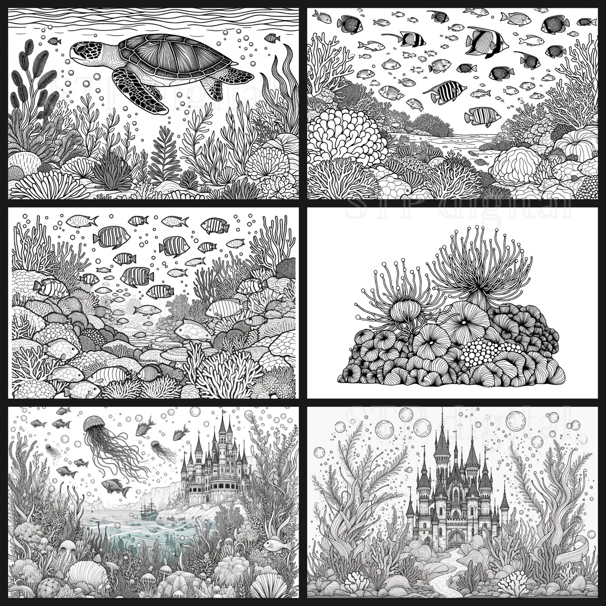 Coloring Page Download, 32 Underwater Designs, Coral Reef Clip Art ...