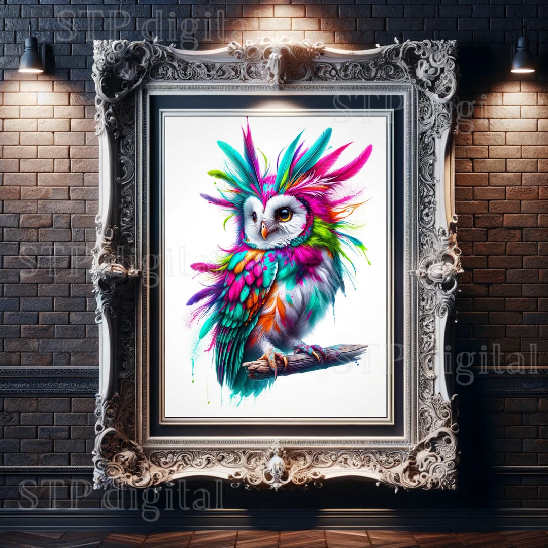 Vibrant Spotted Owl Painting, Splatter Paint and Air Brush Abstract ...