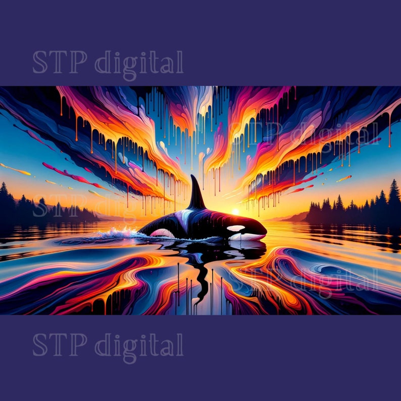 Killer Whale Neon Drip Painting, Abstract Digital Art, Orca Whale ...