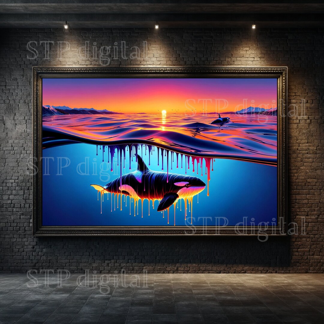 Orca and Sunset Painting, Instant Png Download, High Resolution ...