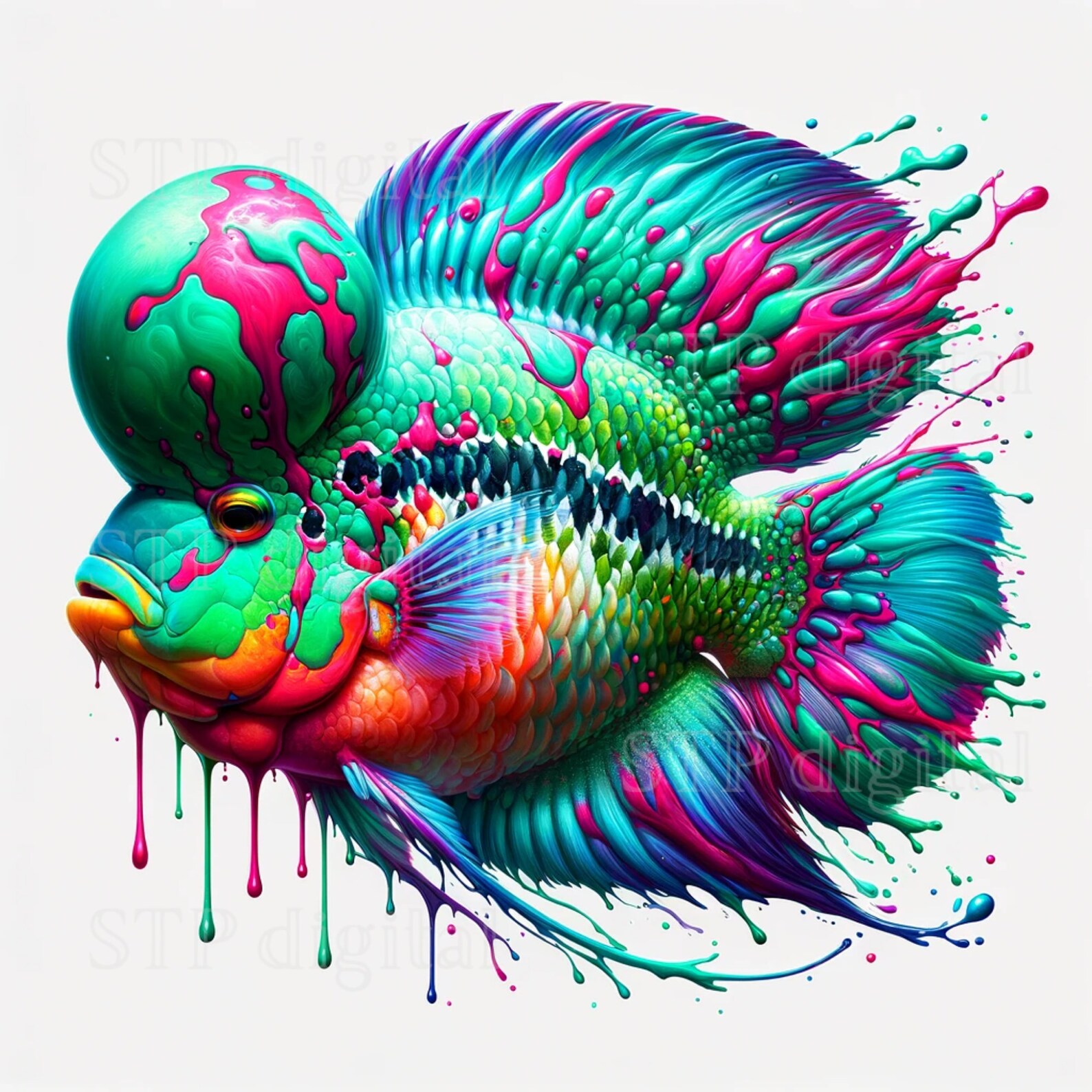 Flowerhorn Aquarium Fish, Drip Painting, Digital Art, High Resolution ...