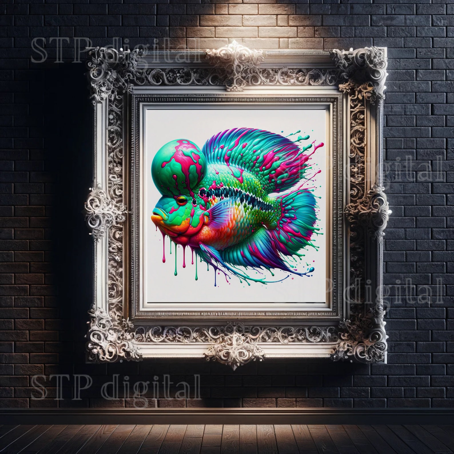Flowerhorn Aquarium Fish, Drip Painting, Digital Art, High Resolution ...