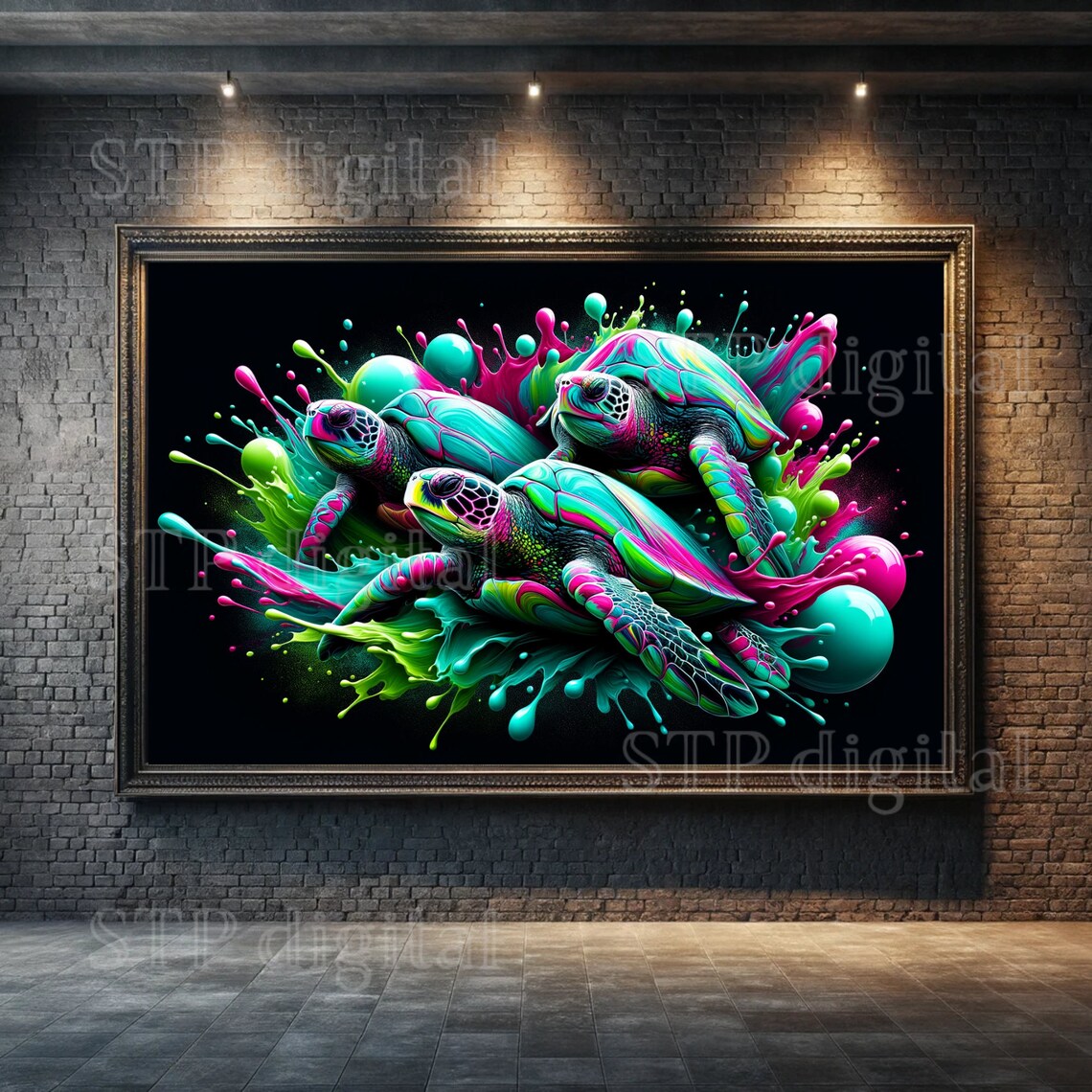 Sea Turtle Painting, Stunning Electric Paint Colors, Digital Art, High ...