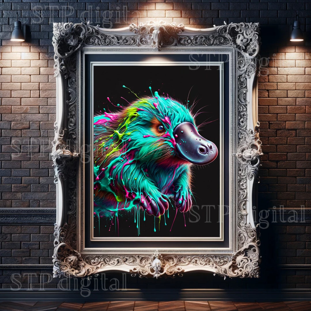 Painted Platypus Digital Art, Vibrant Neon and Electric Colors, Curious ...