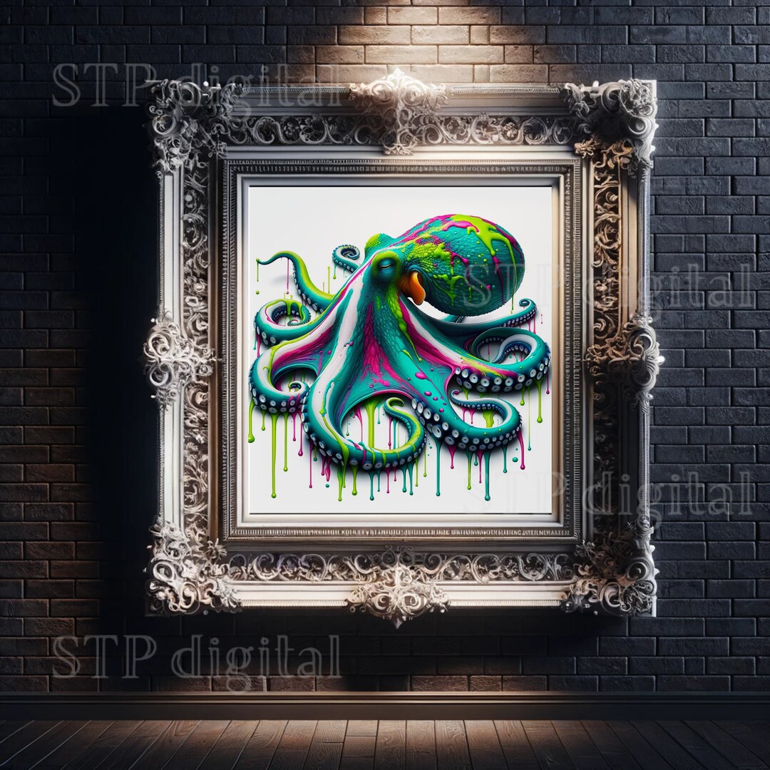 Abstract Octopus Painting, Brain Waves Digital Drip Art, High ...