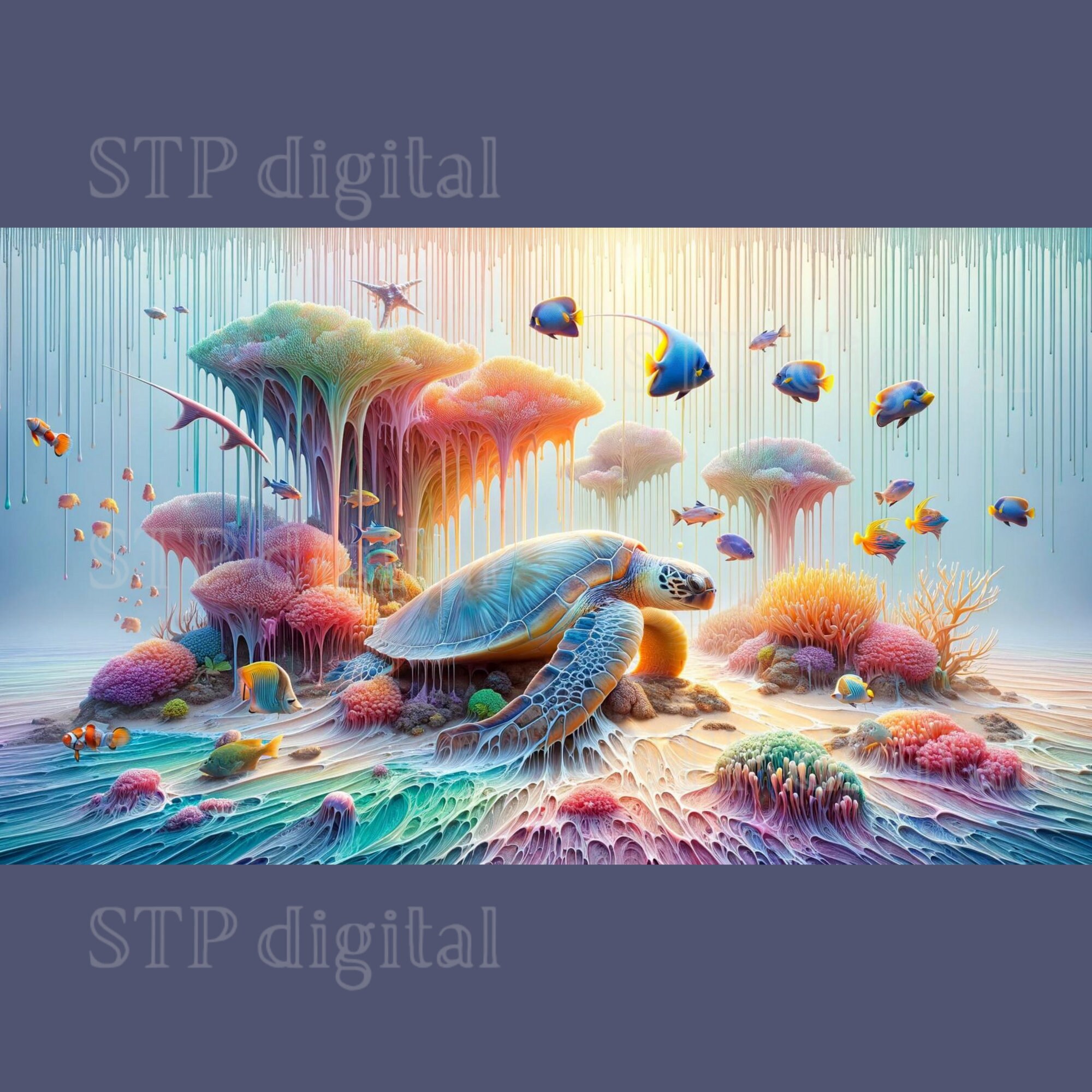 Sea Turtle Abstract Drip Art Instant Png Download, Tropical Fish and ...