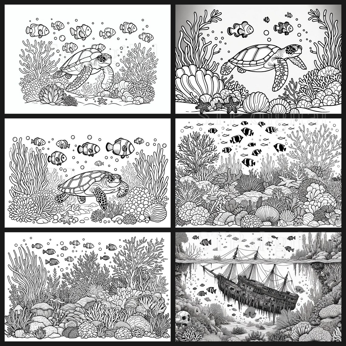 Coloring Page Download, 32 Underwater Designs, Coral Reef Clip Art ...