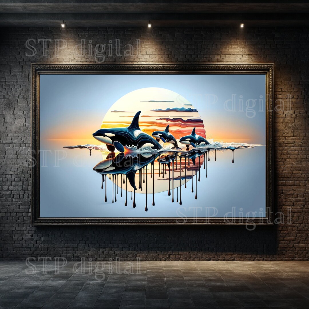 Whale Art Download, Abstract Painting of Orca Whales, Killer Whale Pod ...