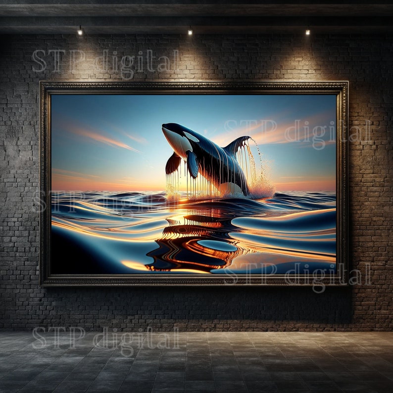 Jumping Killer Whale Sunset Scene, Instant Digital Download, Orca Whale ...