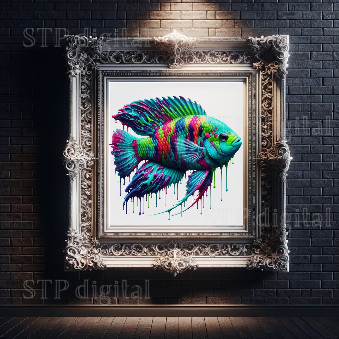 Electric Blue Jack Dempsey Cichlid Fish, Expressionist Drip Painting ...