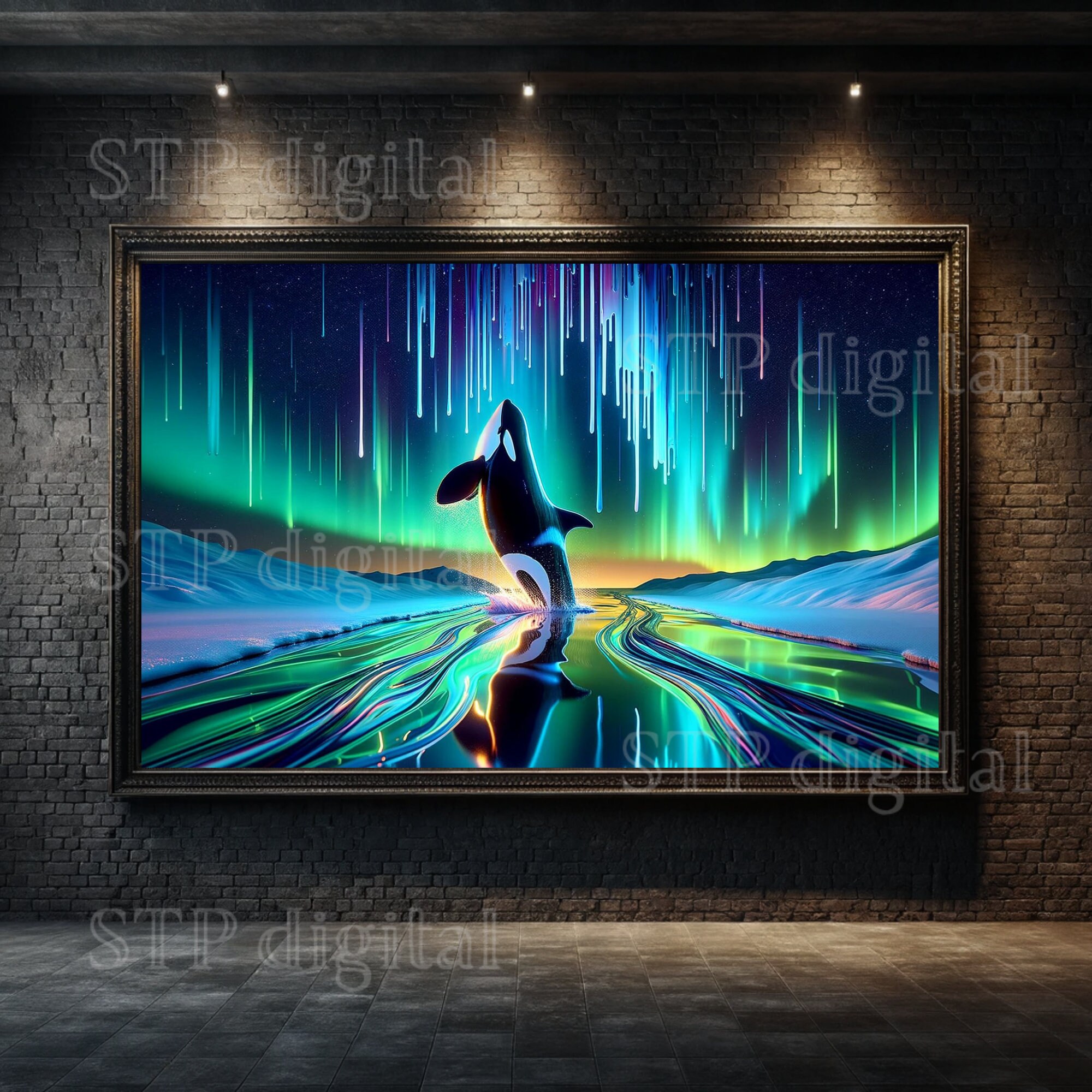 Orca Under Northern Lights, Killer Whale Aurora Borealis Painting ...
