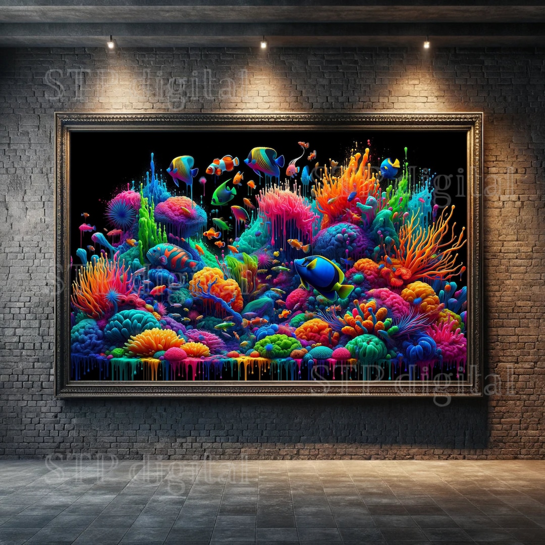 Neon Coral Reef, Abstract Digital Painting, Instant Png Download, High ...