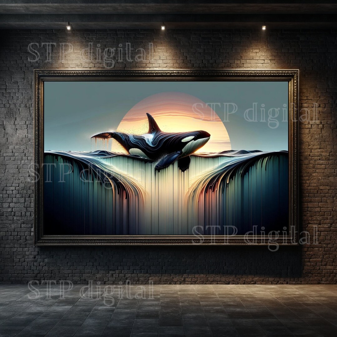 Orca Whale Art Instant Download, Abstract Killer Whale Sunset Painting ...