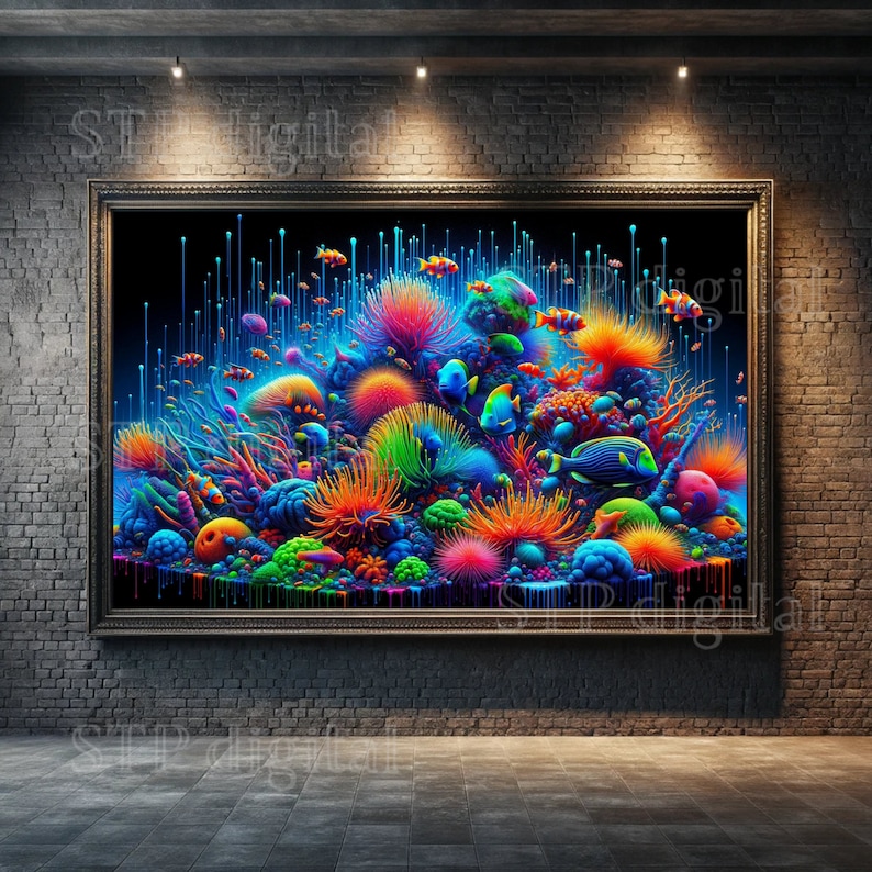 Abstract Coral Reef Painting, Tropical Fish Digital Art Download, High ...