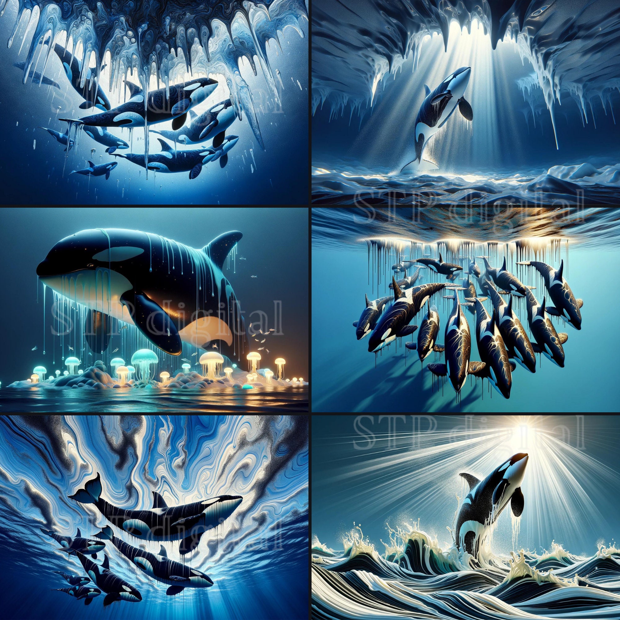 Digital Art Bundle, Orca Whale Paintings, Killer Whale Collection, 24 ...