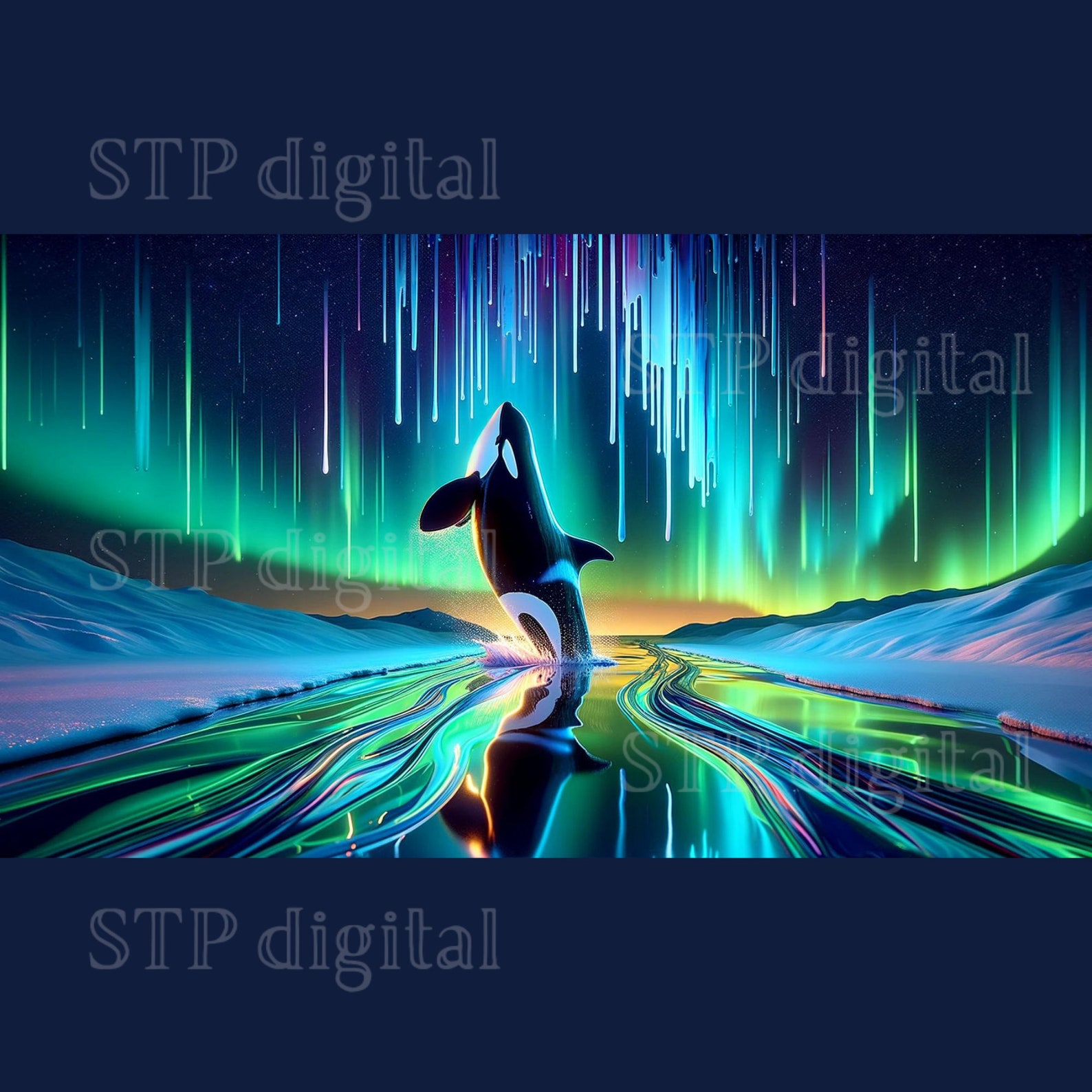 Orca Under Northern Lights, Killer Whale Aurora Borealis Painting ...