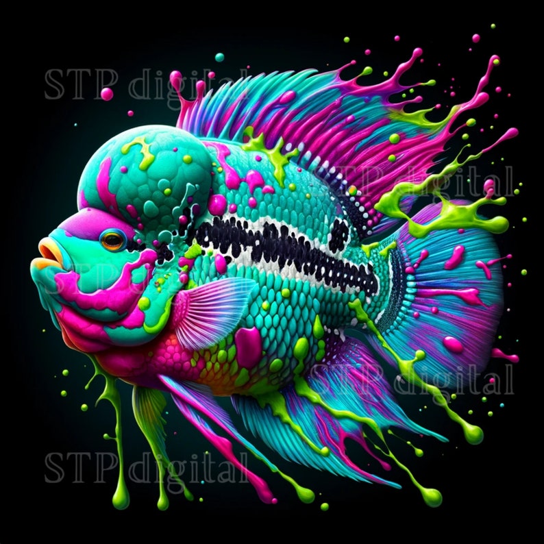 Large Flowerhorn Drip Painting, Digital Download, Expressionist Art ...