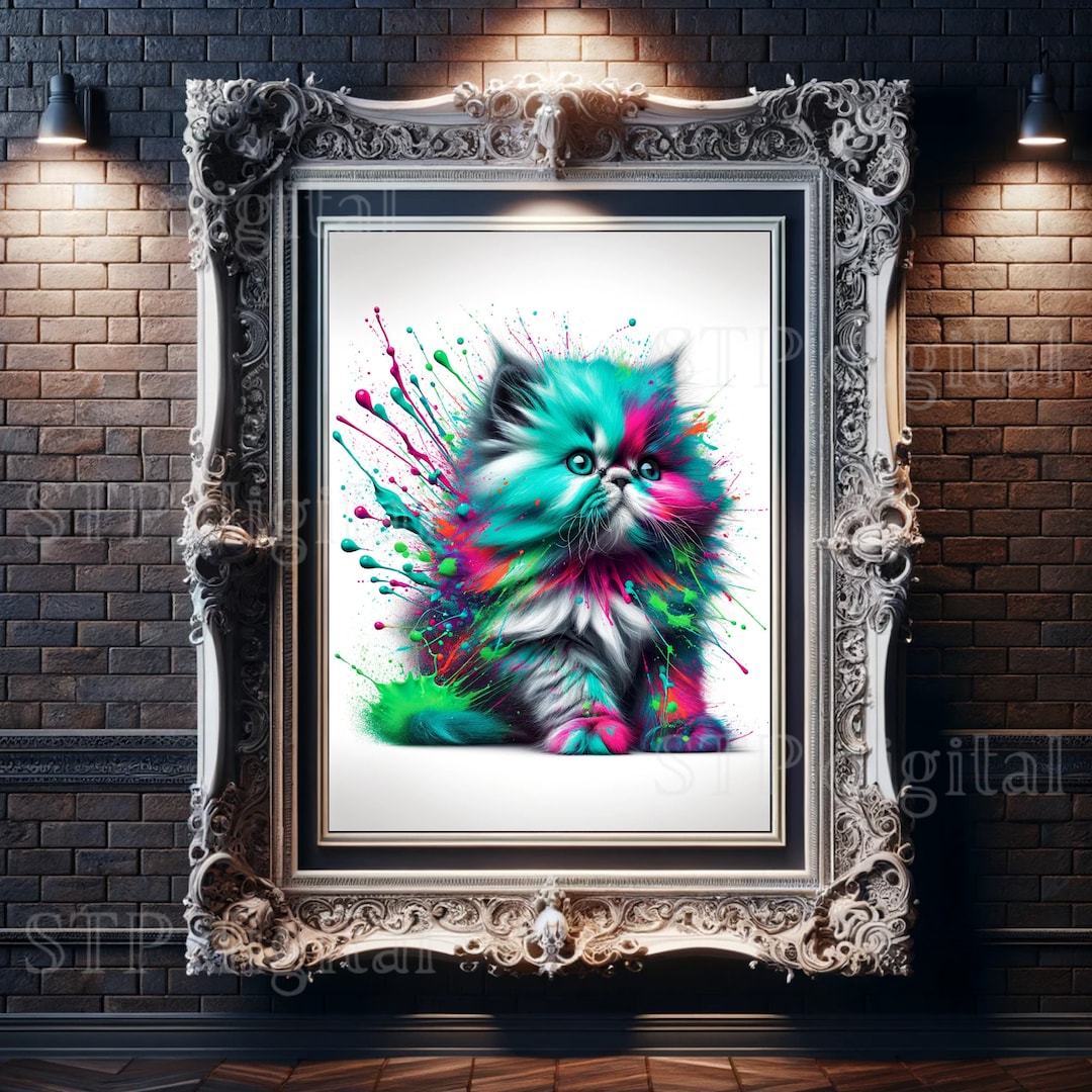 Persian Kitten Color Burst Painting, Fluffy Cat Digital Art, Vibrant ...