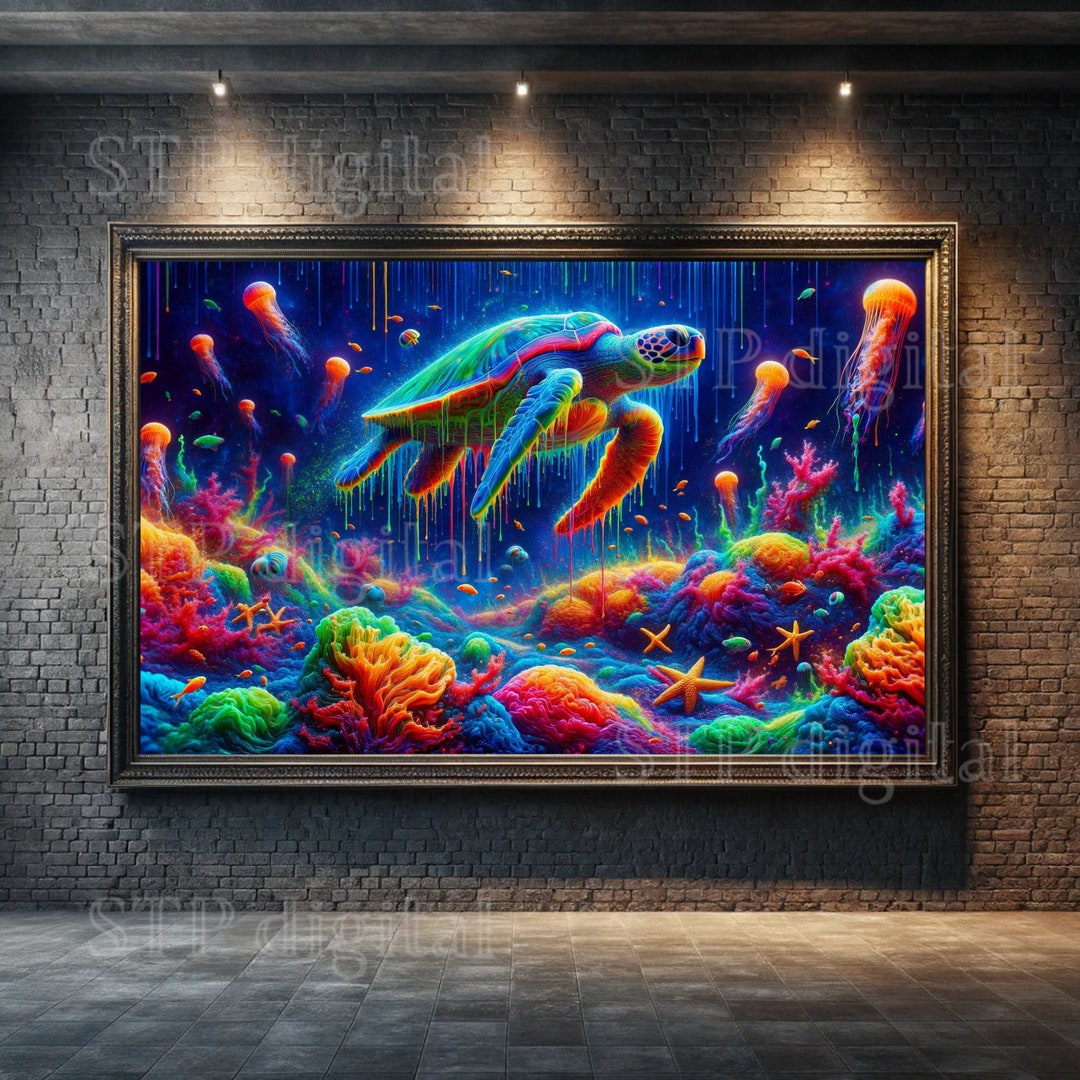 Neon Sea Turtle Printable Download, High Resolution Instant Png ...