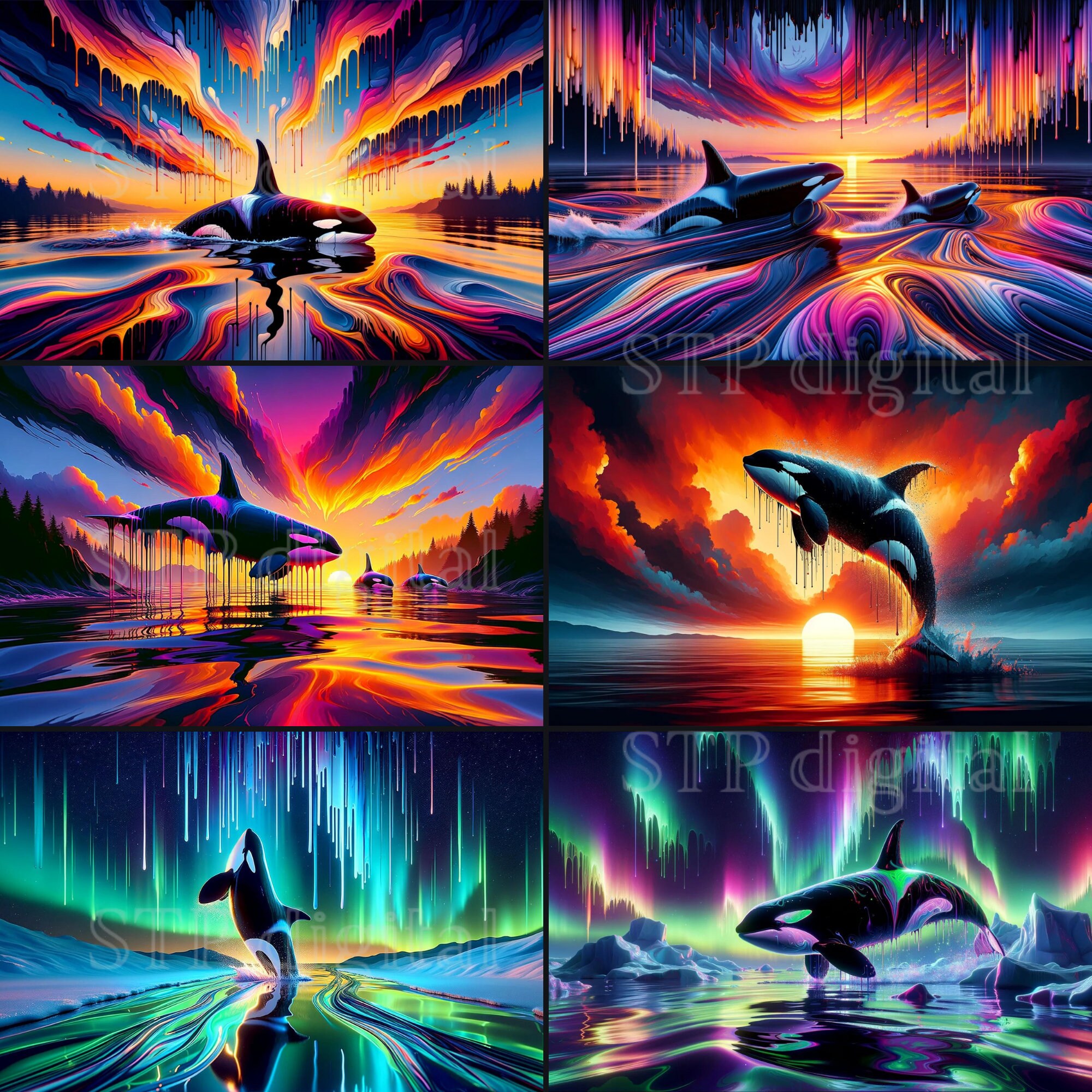 Digital Art Bundle, Orca Whale Paintings, Killer Whale Collection, 24 ...