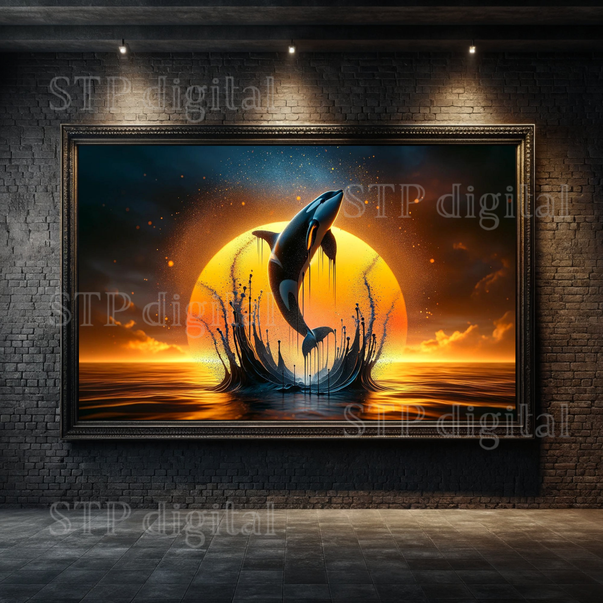 Solar Burst Killer Whale Art Download, Abstract Painting of Jumping ...