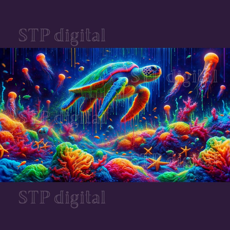 Neon Sea Turtle Printable Download, High Resolution Instant Png ...