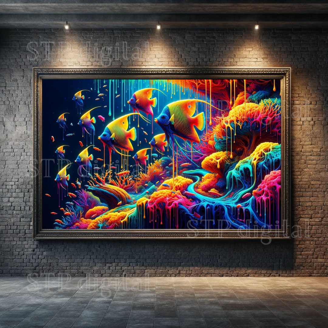 Angel Fish Neon Painting, High Resolution Instant Download, Abstract ...