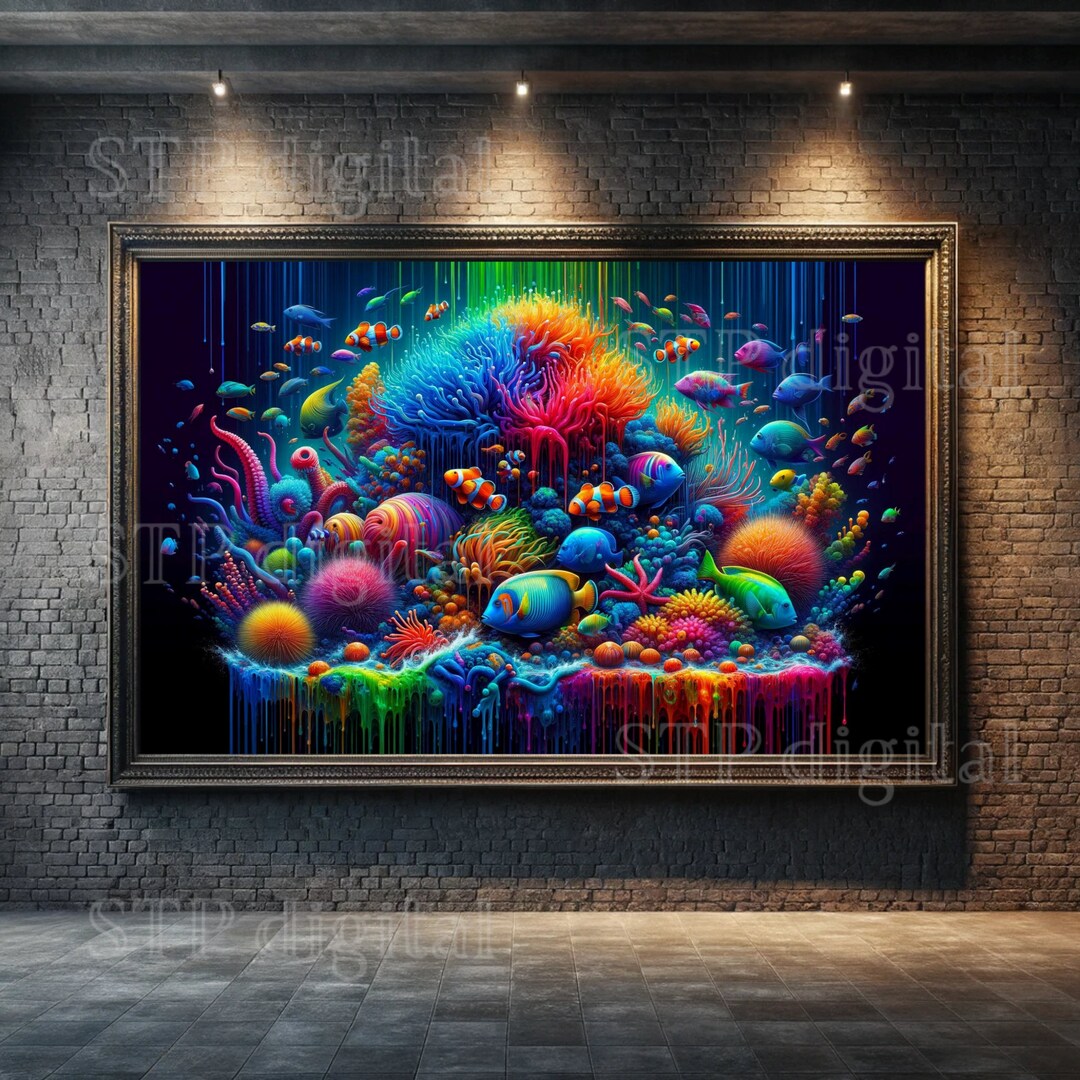 Abstract Neon Coral Reef Download, Tropical Fish Painting, High ...