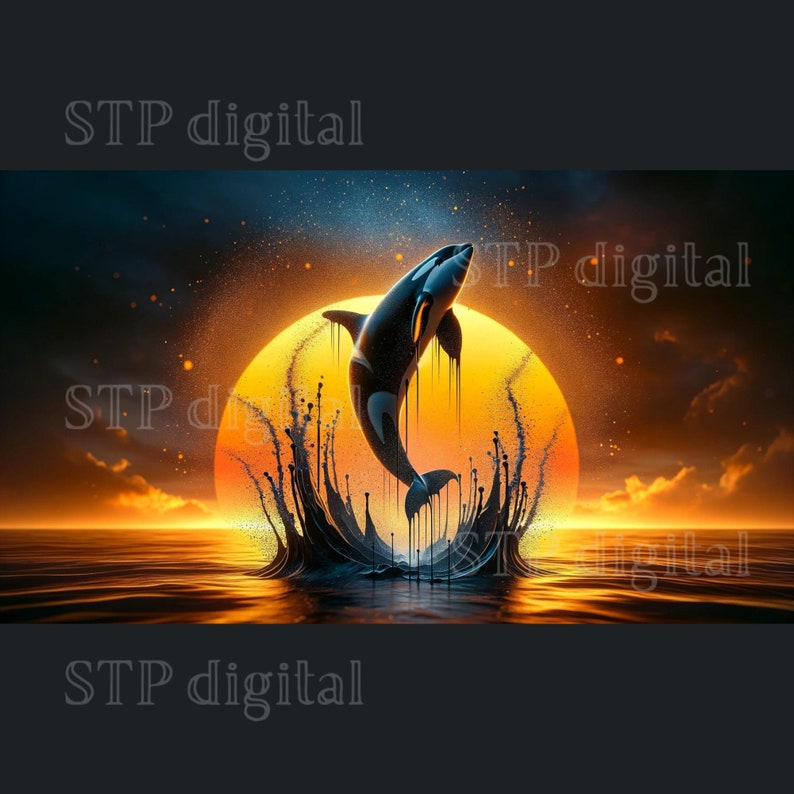 Solar Burst Killer Whale Art Download, Abstract Painting of Jumping ...