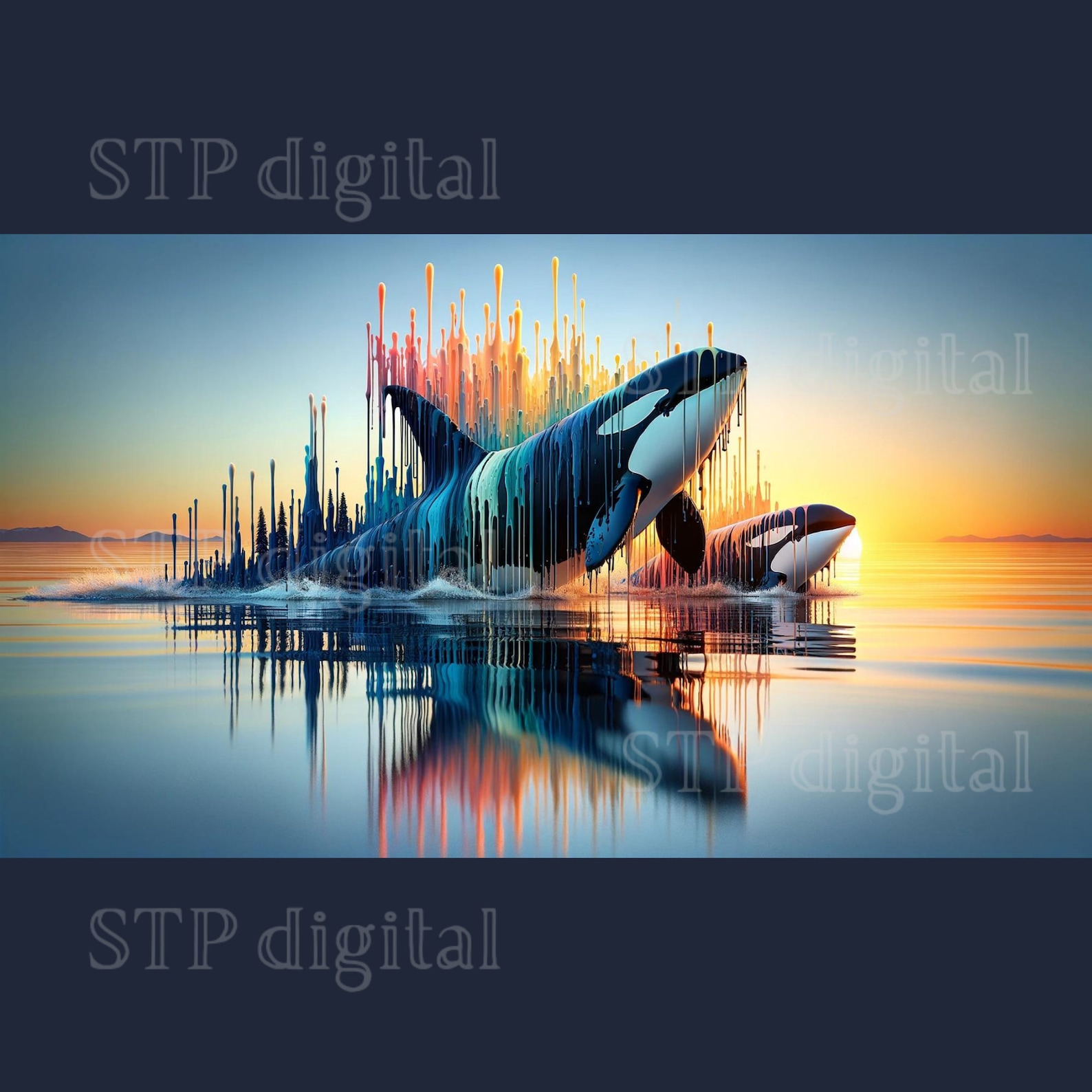 Killer Whale Sunset Art, Instant Png Download, Abstract Orca Whale ...