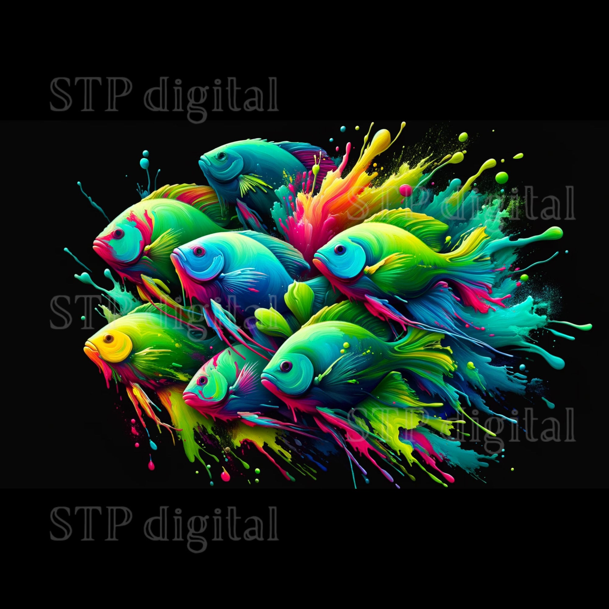 Tropical Fish Painting, Abstract Paint Splash Fish School, Digital Art ...