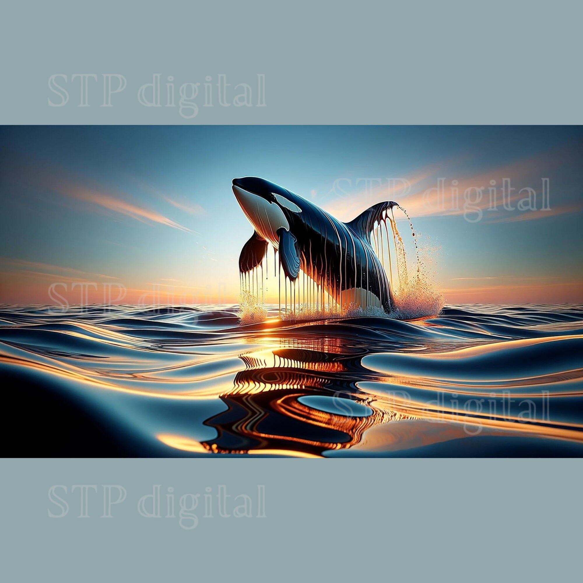 Jumping Killer Whale Sunset Scene, Instant Digital Download, Orca Whale ...
