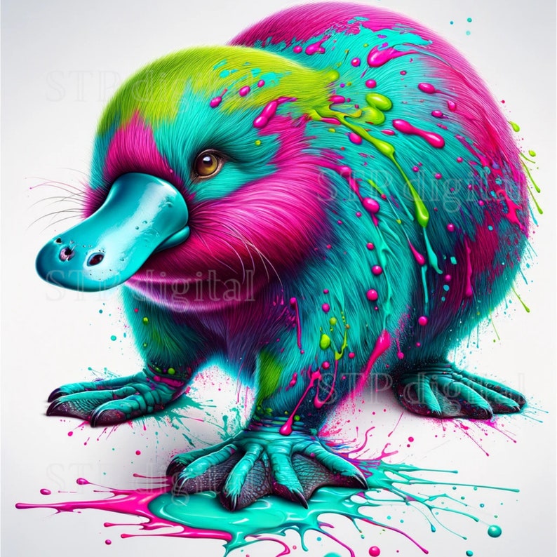 Colorful Platypus Playing With Paint, Abstract Realism Digital Art ...