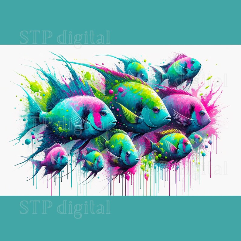 School of Tropical Saltwater Fish, Abstract Porkfish Painting, Paint ...