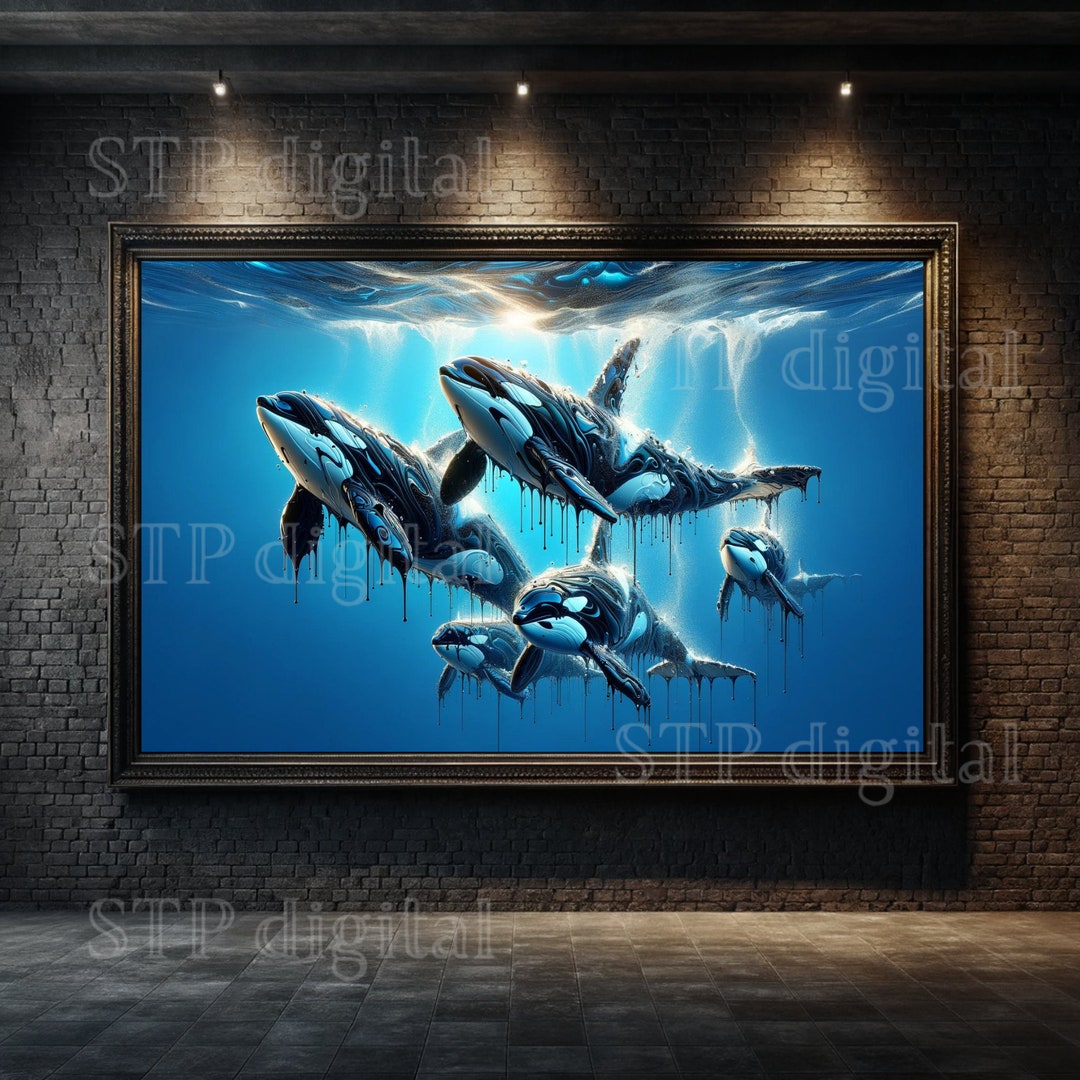 Orca Whale Pod Abstract Drip Painting, Killer Whale Art, Instant High ...