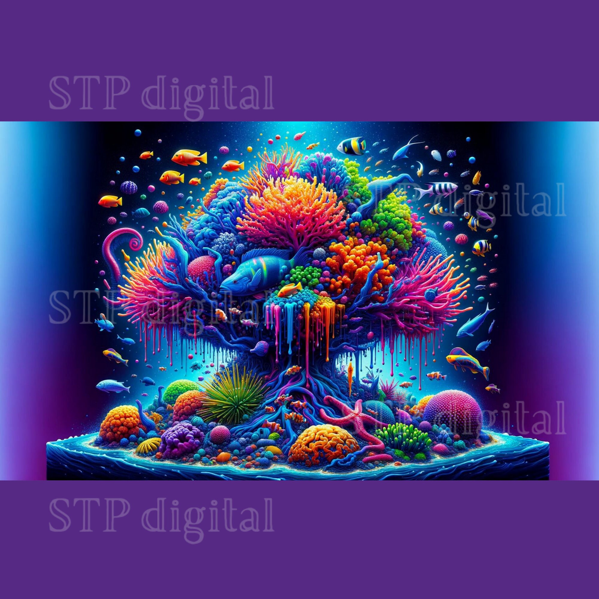 Tree of Reef, Abstract Neon Salt Water Aquarium Painting, Instant High ...