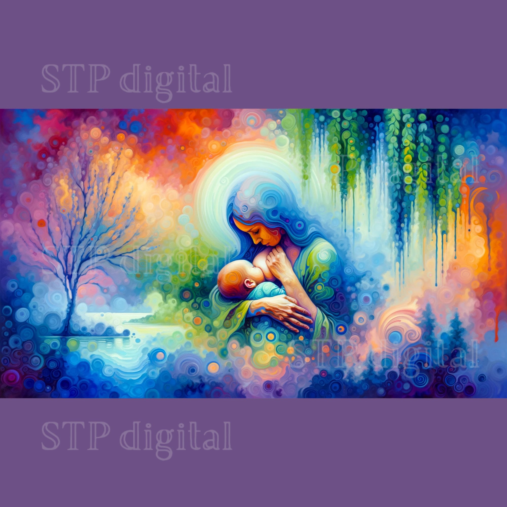 Mother and Baby Breastfeeding Painting, Maternal Masterpiece, Vibrant ...