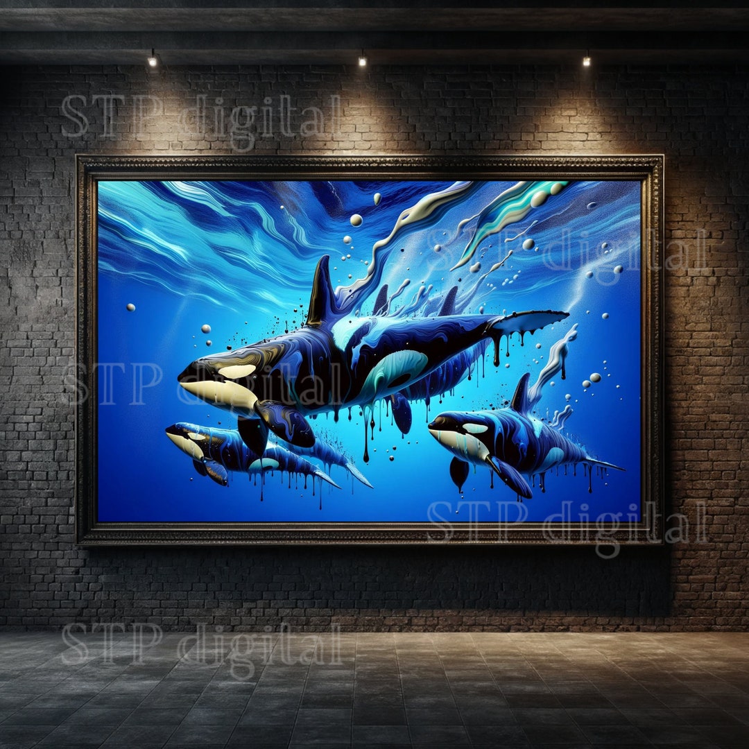 Orca Whale in the Deep Blue Sea, 16:9 Instant Png Download, Killer ...