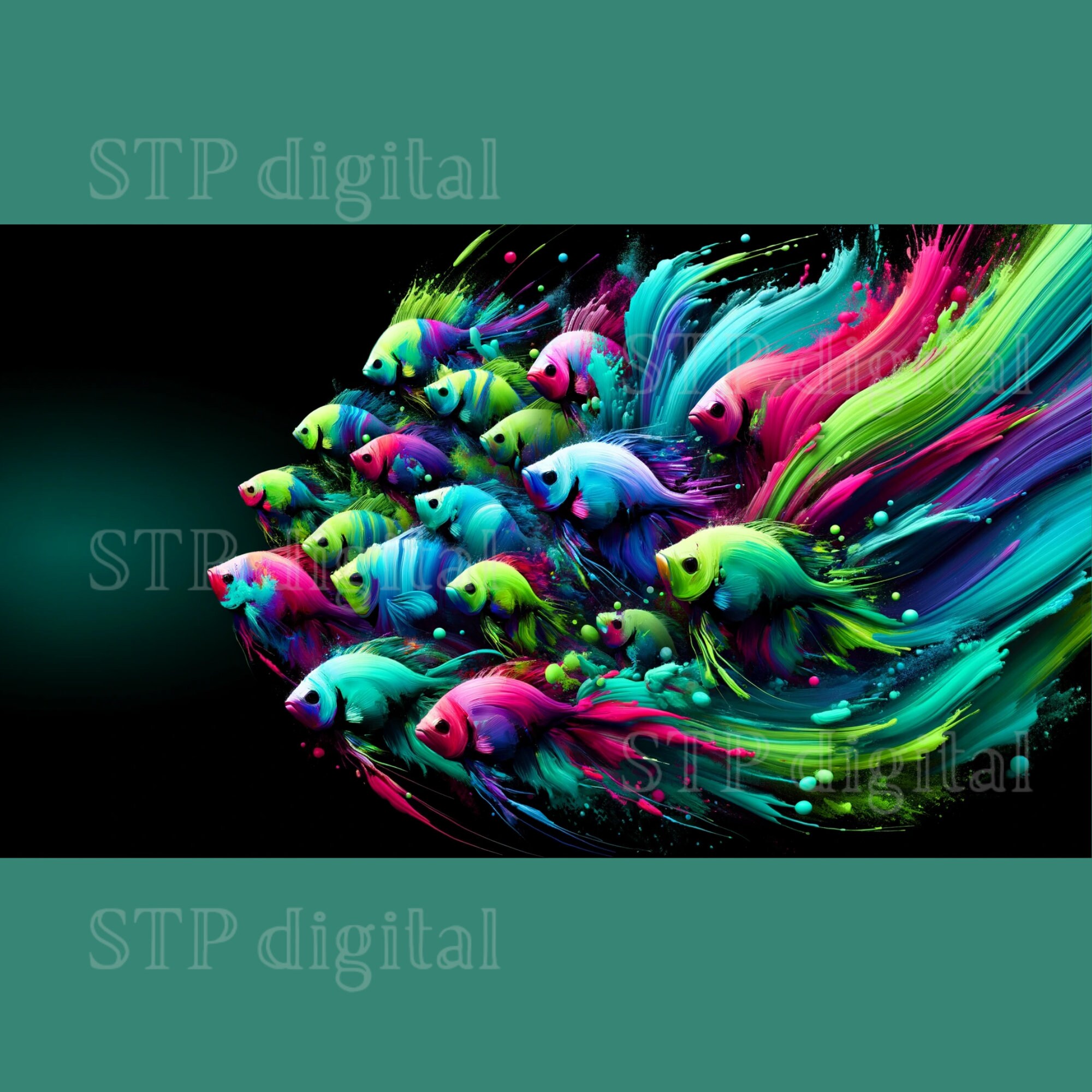 School of Fish Flowing Oil Painting, Abstract Digital Art, High ...