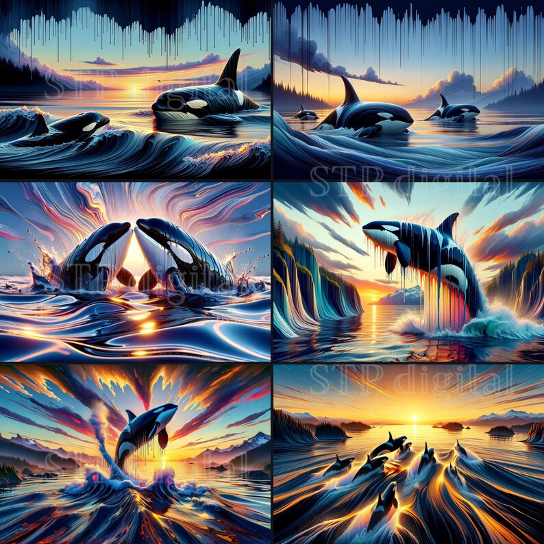 Digital Art Bundle, Orca Whale Paintings, Killer Whale Collection, 24 ...