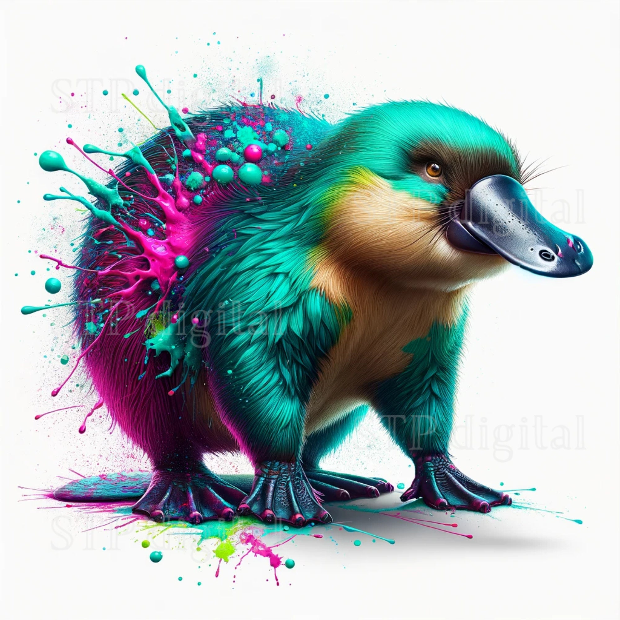 Duck Bill Platypus Shaking Paint, Digital Art, Playful Mess, Abstract ...