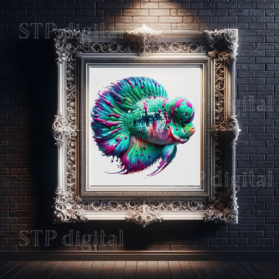 Flowerhorn Fish Painting, Expressionist Drip Style, Digital Art ...