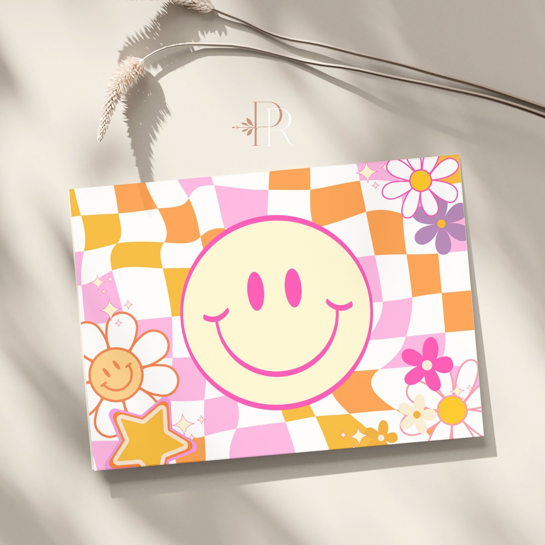 Groovy Smiley Face Girl Summer Birthday Party Placemat for Kids Table ...