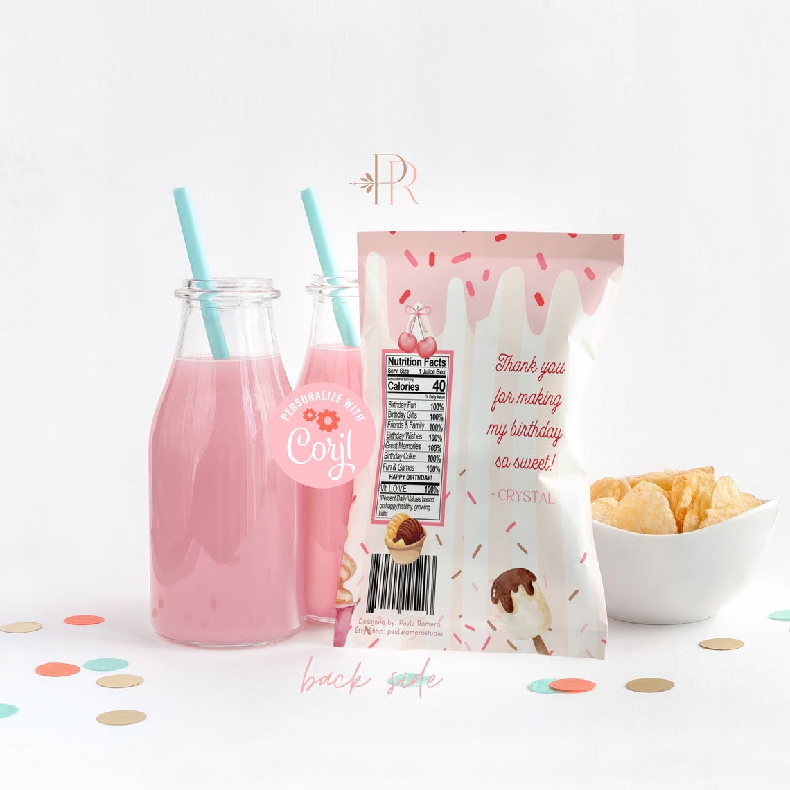 Ice Cream Chip Bag Wrapper for Girl Birthday Party. 8.5 X 11 Size (open ...