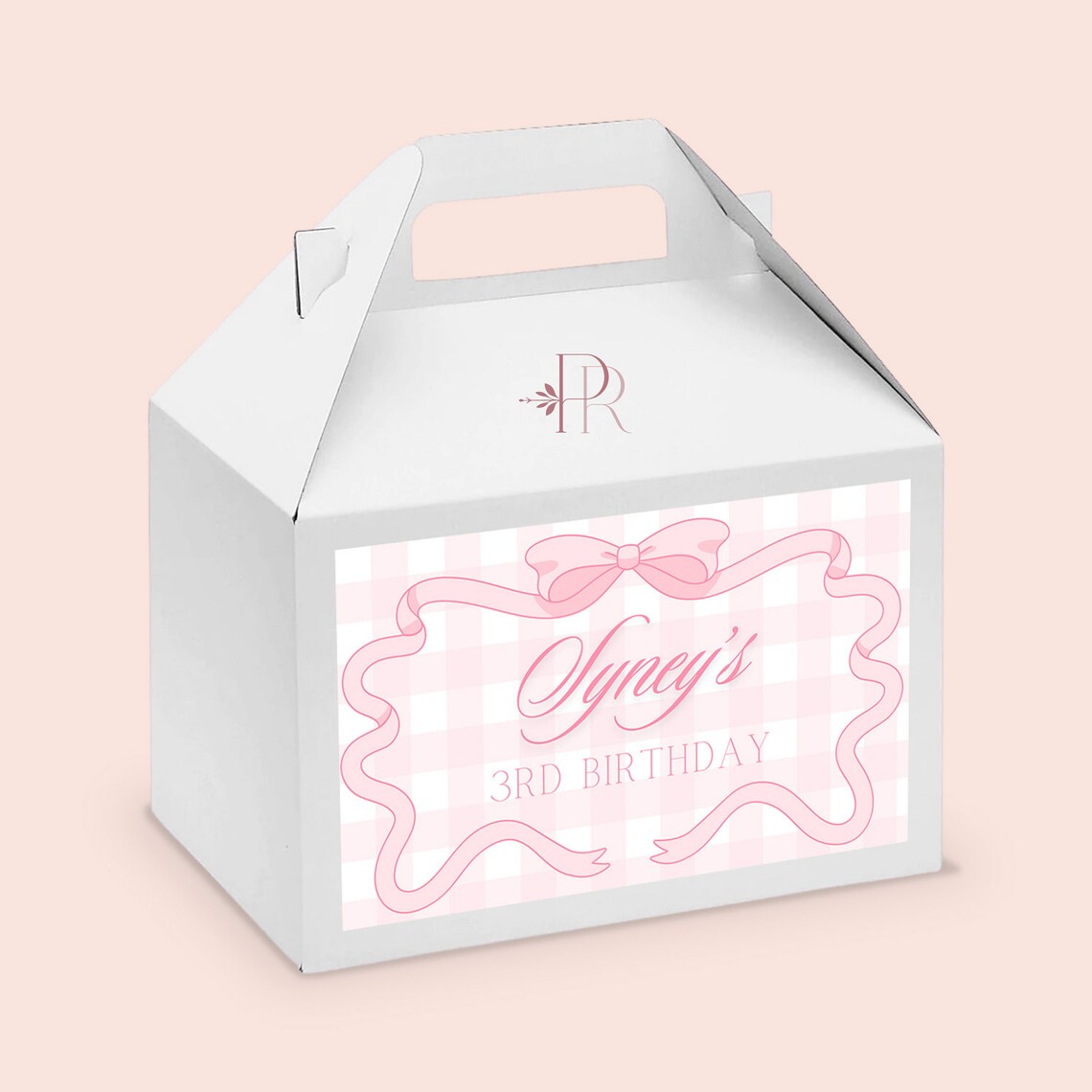 Pink Bow Gable Box Label: Girl Party Favor (editable Corjl Template) - Etsy