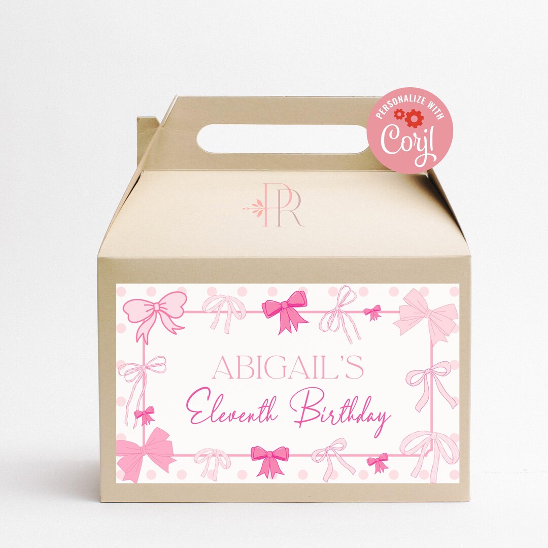 Pink Bow Candy Box Label. Editable in Corjl and Save as PNG, JPG or PDF ...