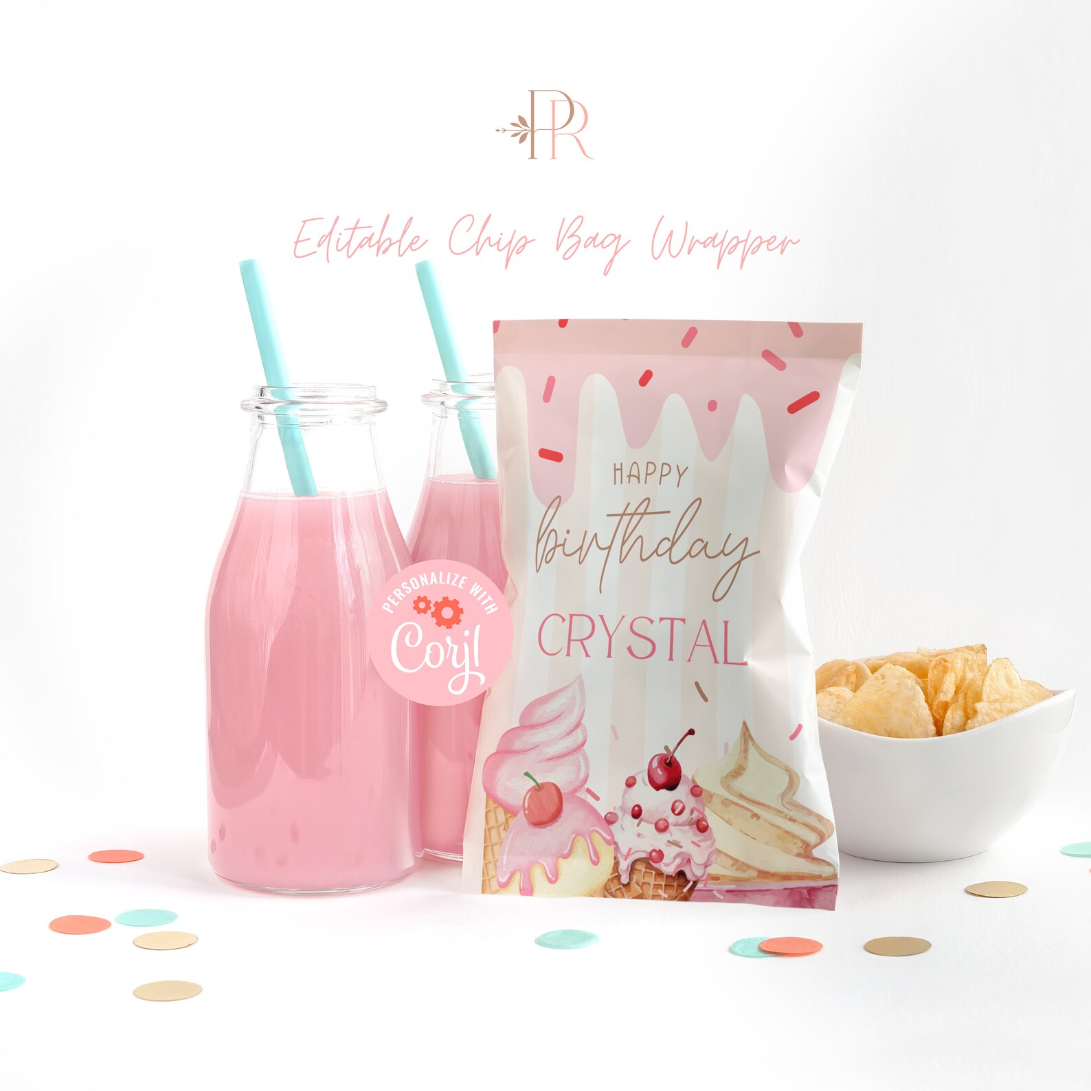 Ice Cream Chip Bag Wrapper for Girl Birthday Party. 8.5 X 11 Size (open ...